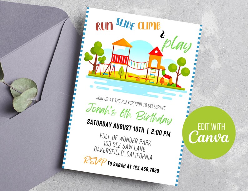 Playground Birthday Invitation | Park Party Invitation | Outdoor Party ...