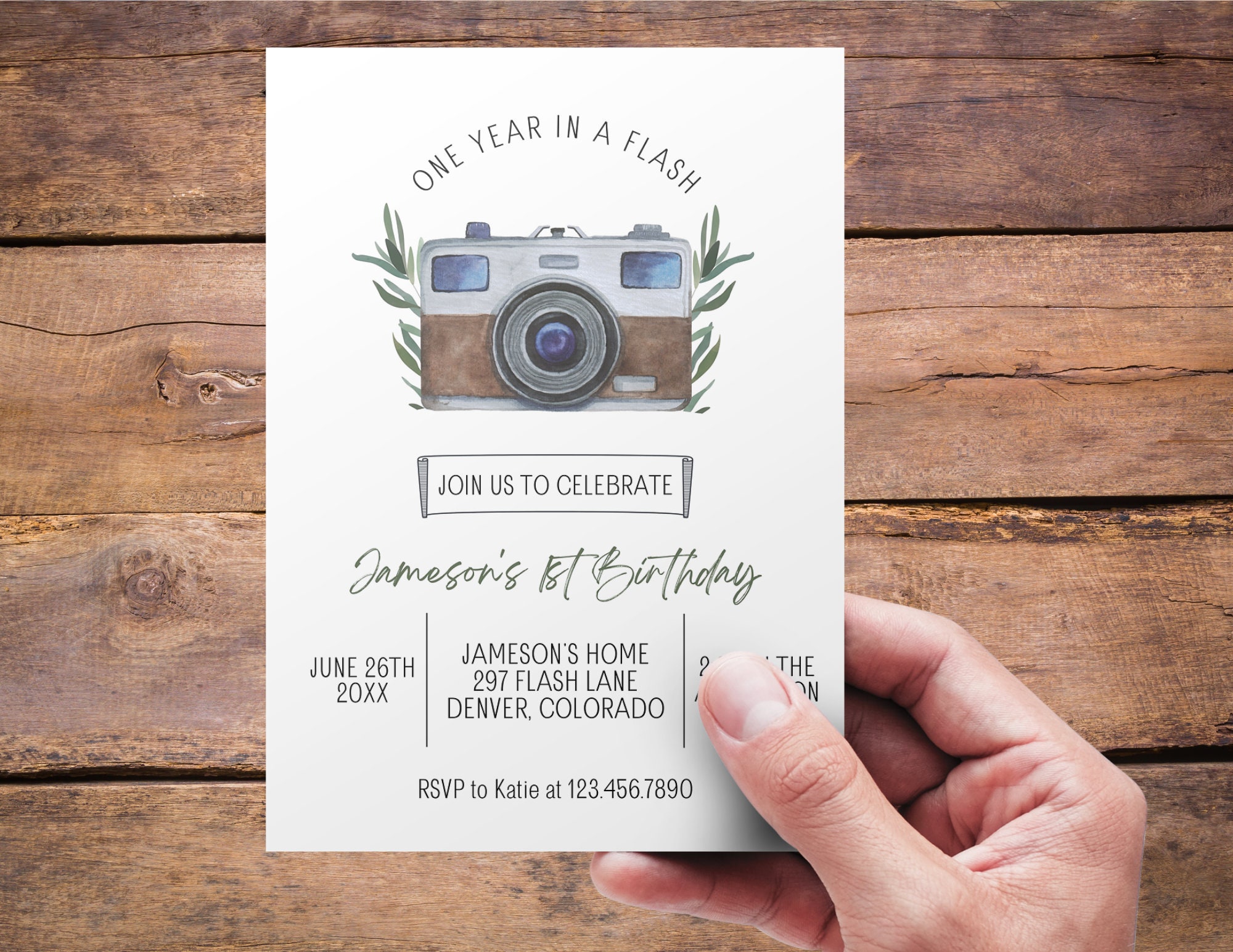 Camera Birthday Invitation One Year in A Flash Birthday Invite Oh Snap ...