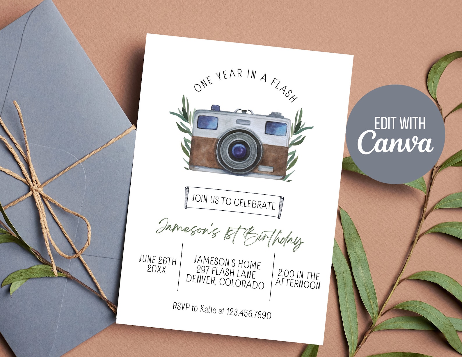 Camera Birthday Invitation | One Year in A Flash Birthday Invite | Oh ...