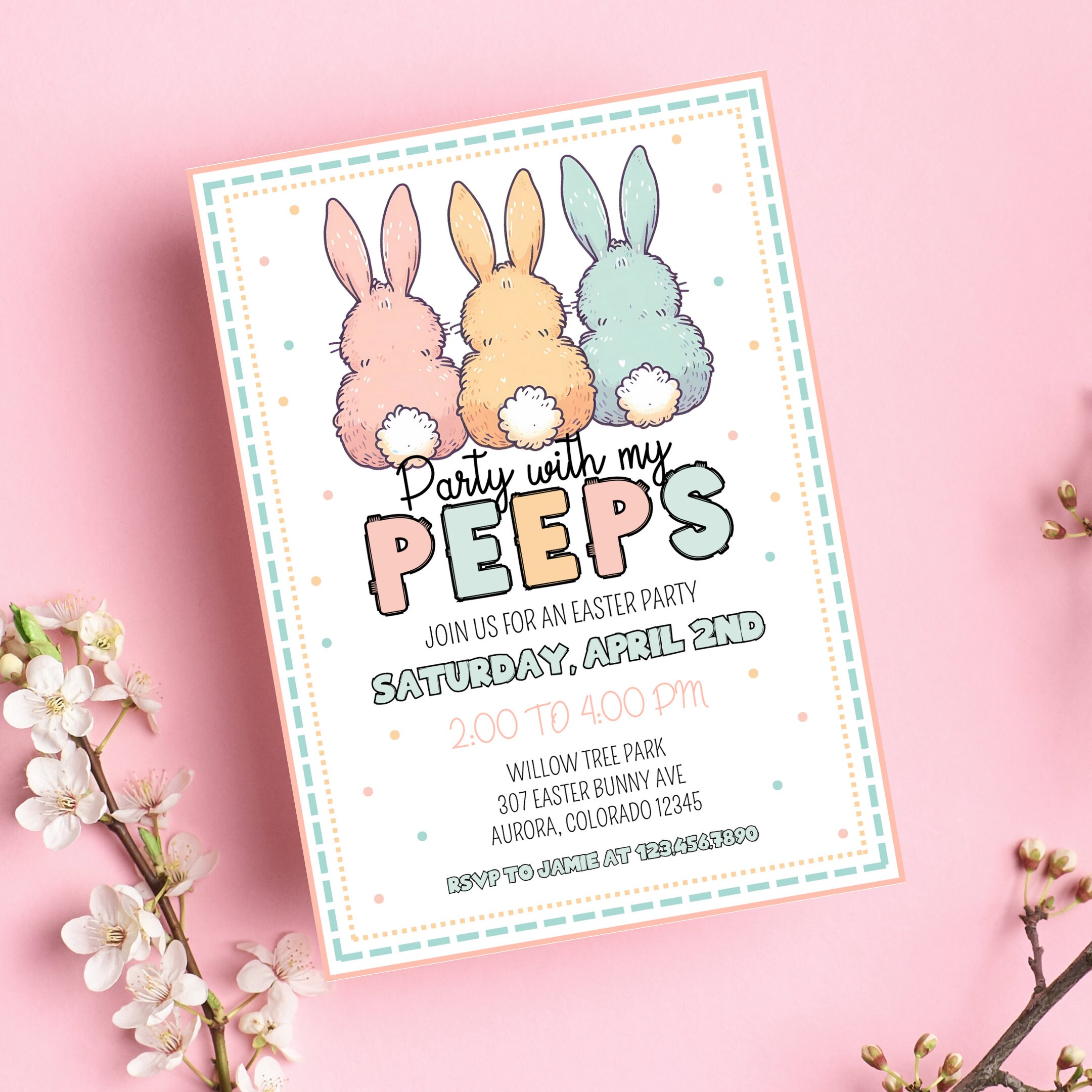 Easter Egg Hunt Invitation Party With Peeps Easter Bunny Invite Easter ...