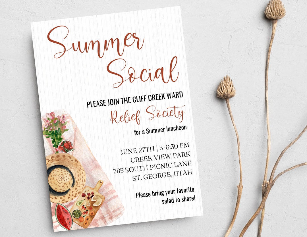 Relief Society Summer Social Invitation | Relief Society Dinner Invite ...