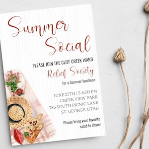 Relief Society Summer Social Invitation | Relief Society Dinner Invite ...