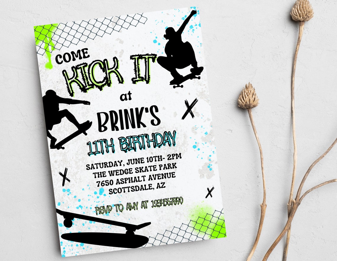 Skateboard Birthday Invitation Skate Park Birthday Invitation ...