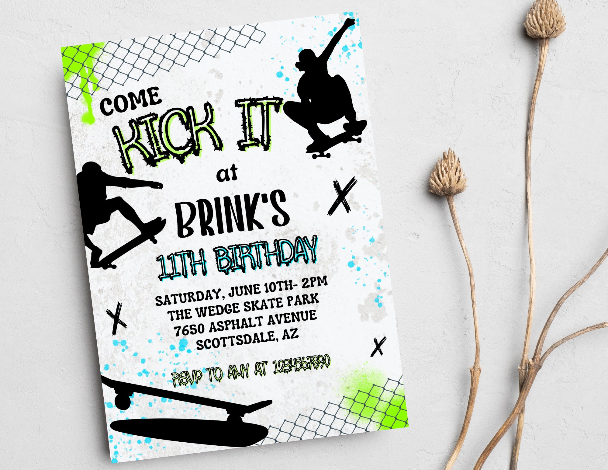 Skateboard Birthday Invitation Skate Park Birthday Invitation ...