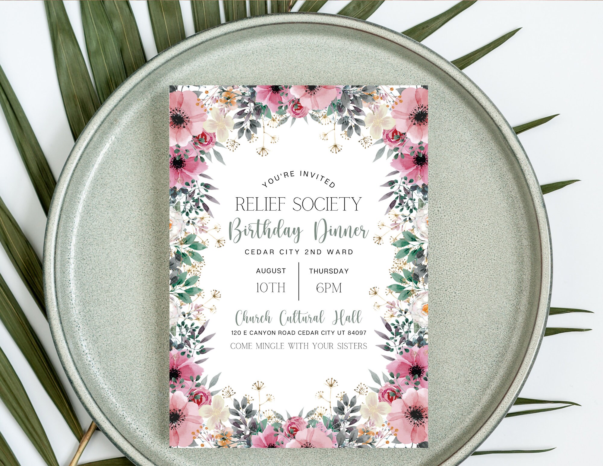 Relief Society Birthday Invitation | Relief Society Dinner Invite ...