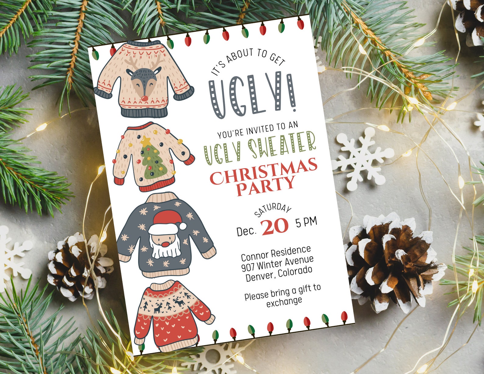 Ugly Sweater Christmas Party Invitation | Ugly Sweater Party Invitation ...