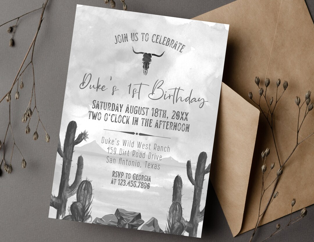 Western First Birthday Invitation Template | Wild One Birthday ...