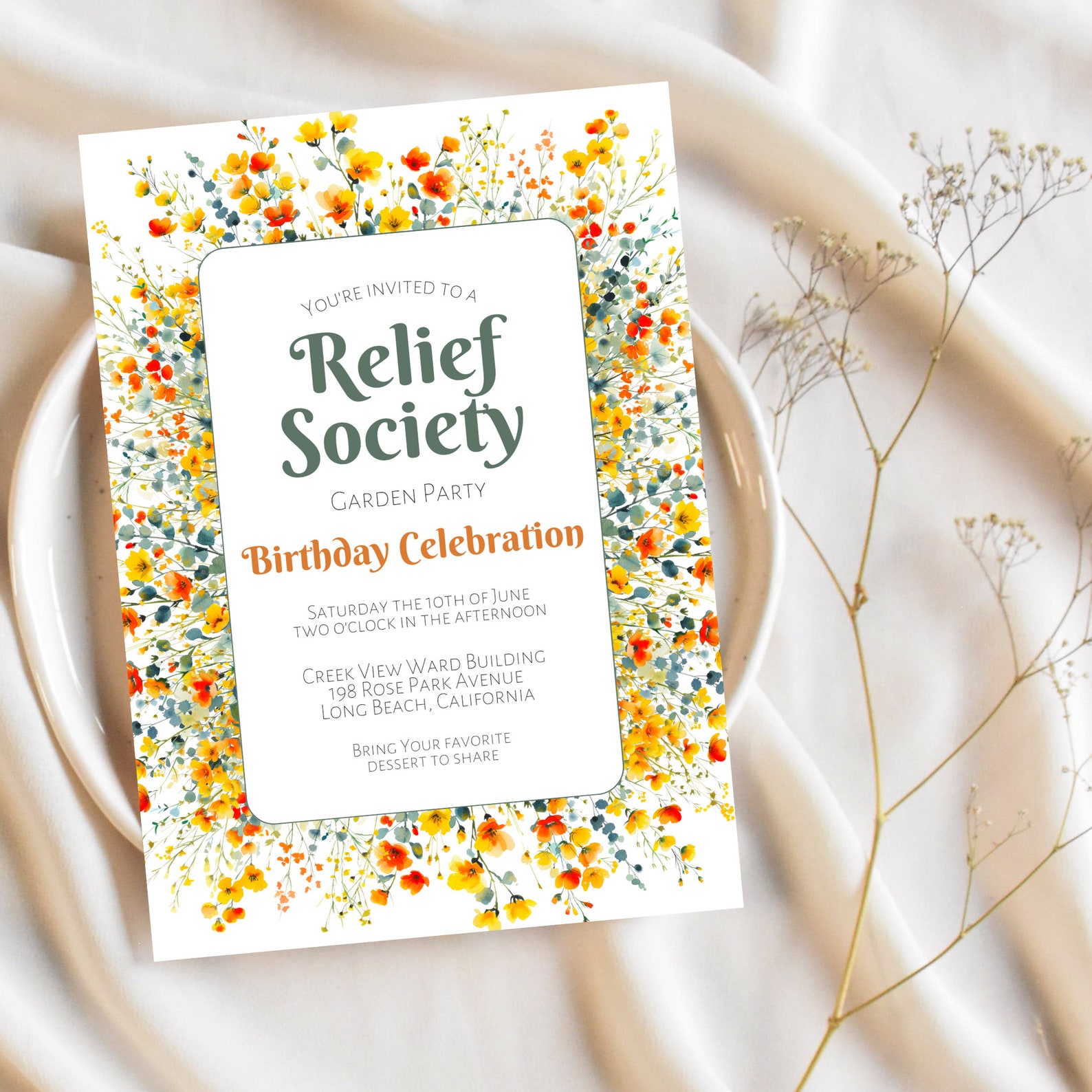 Relief Society Birthday Invitation | Relief Society Dinner Invite ...