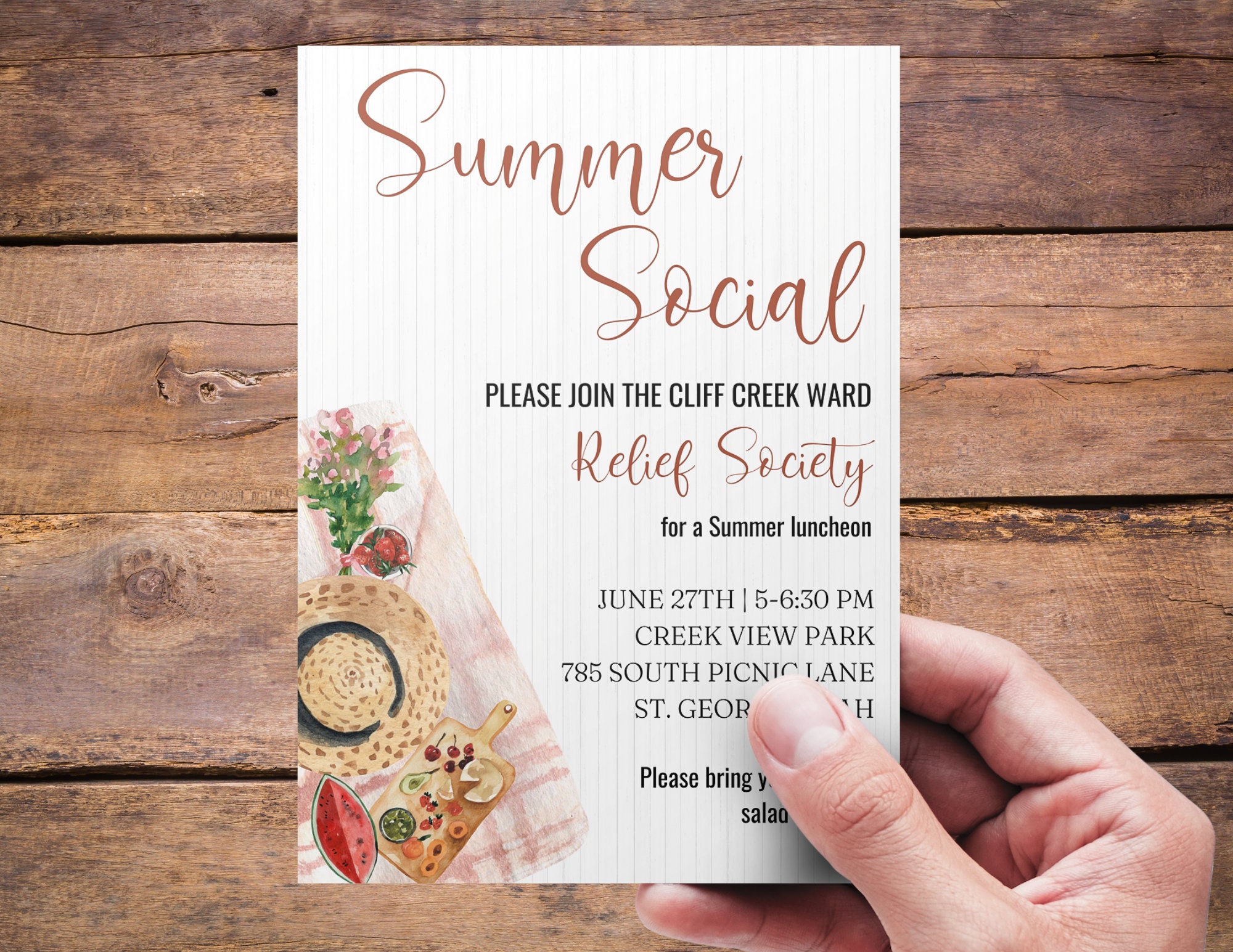 Relief Society Summer Social Invitation | Relief Society Dinner Invite ...