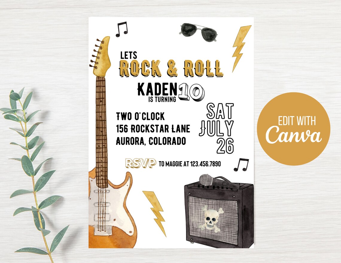 Rock and Roll Birthday Invitation | Rock and Roll Birthday | Guitar ...