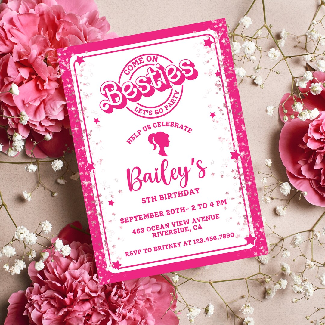 Pink Sparkle Birthday Invitation | Pink Doll Invitation Template | Hot ...