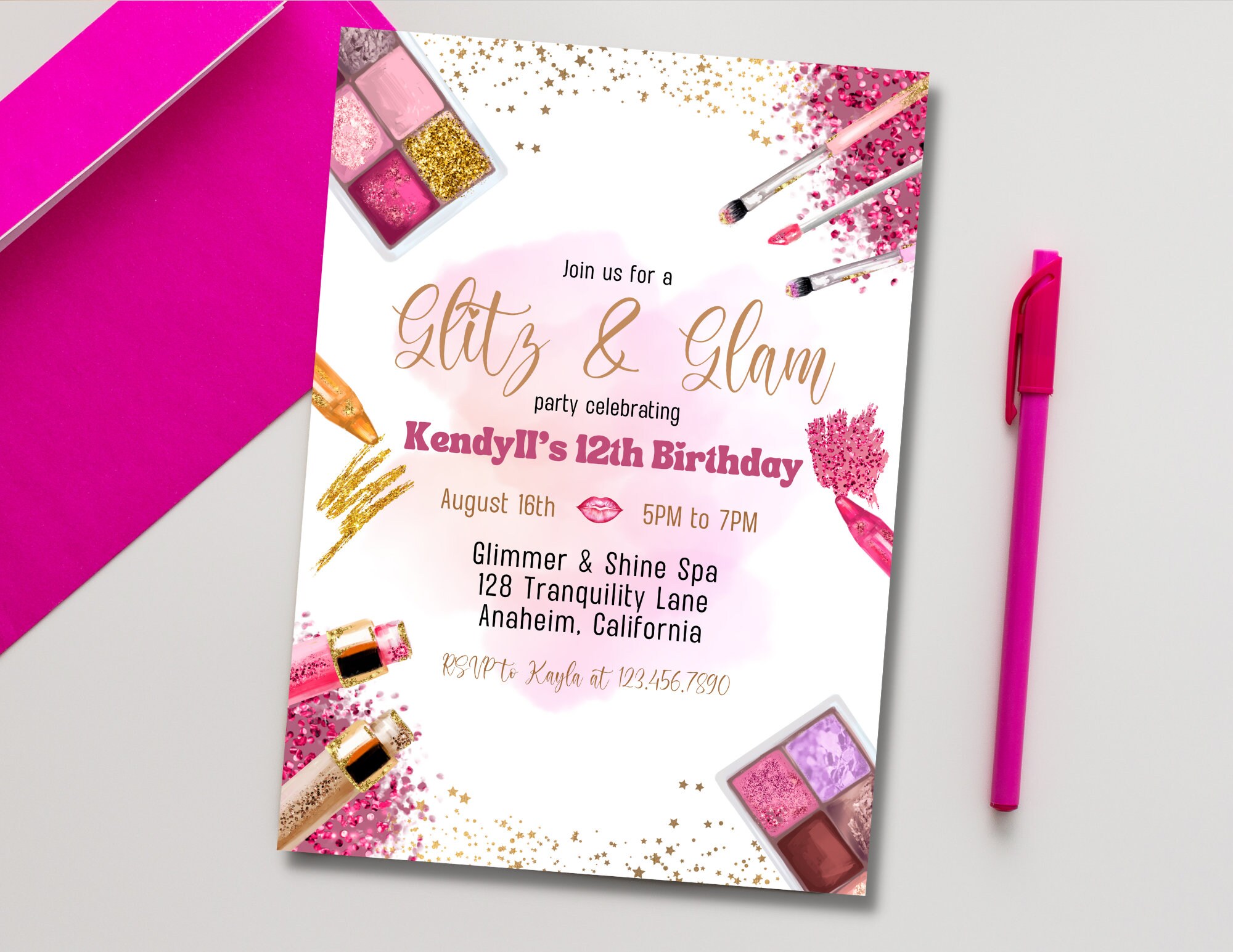 Spa Makeup Birthday Invitation | Glitz and Glam Birthday Party ...