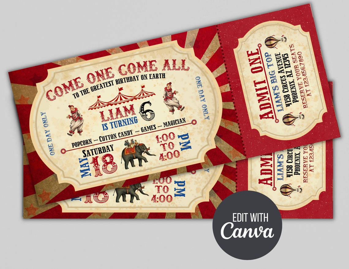 Circus Birthday Invitation | Carnival Ticket Birthday Invitation | Come ...