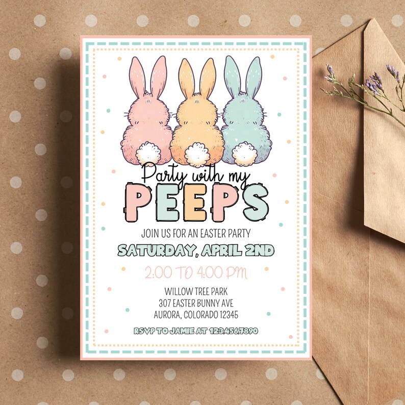 Easter Egg Hunt Invitation Party With Peeps Easter Bunny Invite Easter ...