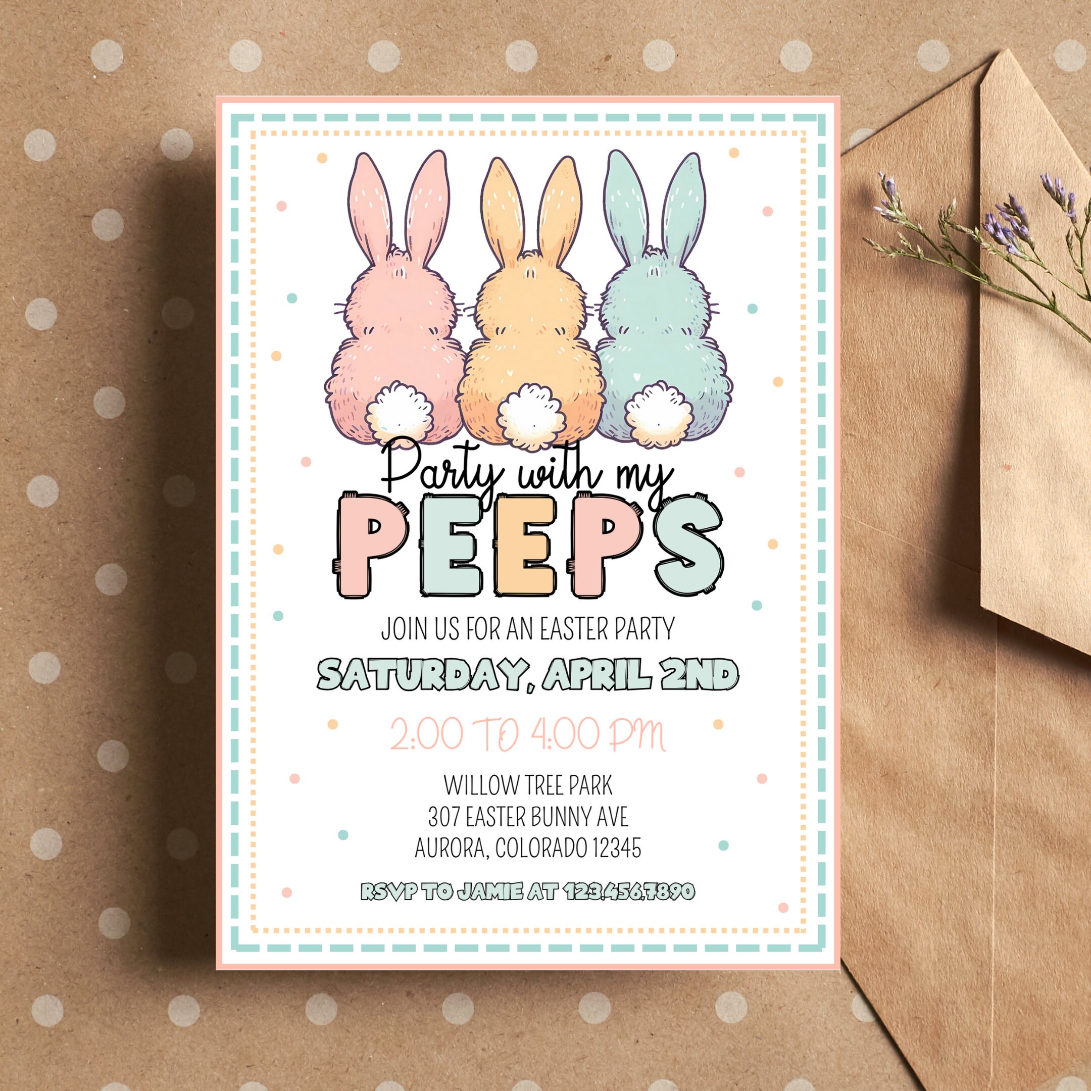 Easter Egg Hunt Invitation Party With Peeps Easter Bunny Invite Easter ...
