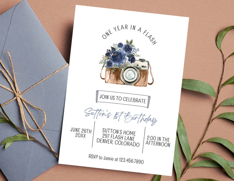 Camera Birthday Invitation | One Year in A Flash Birthday Invite | Oh ...