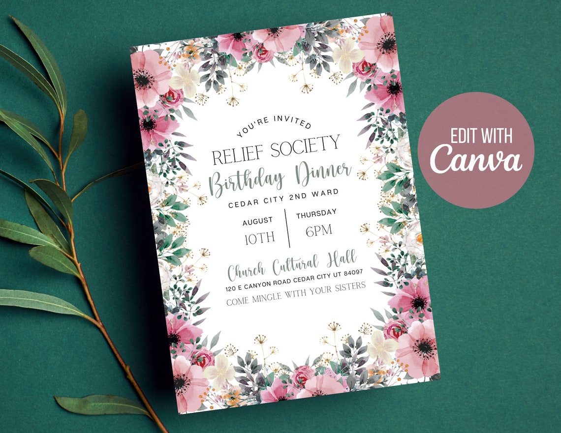 Relief Society Birthday Invitation | Relief Society Dinner Invite ...