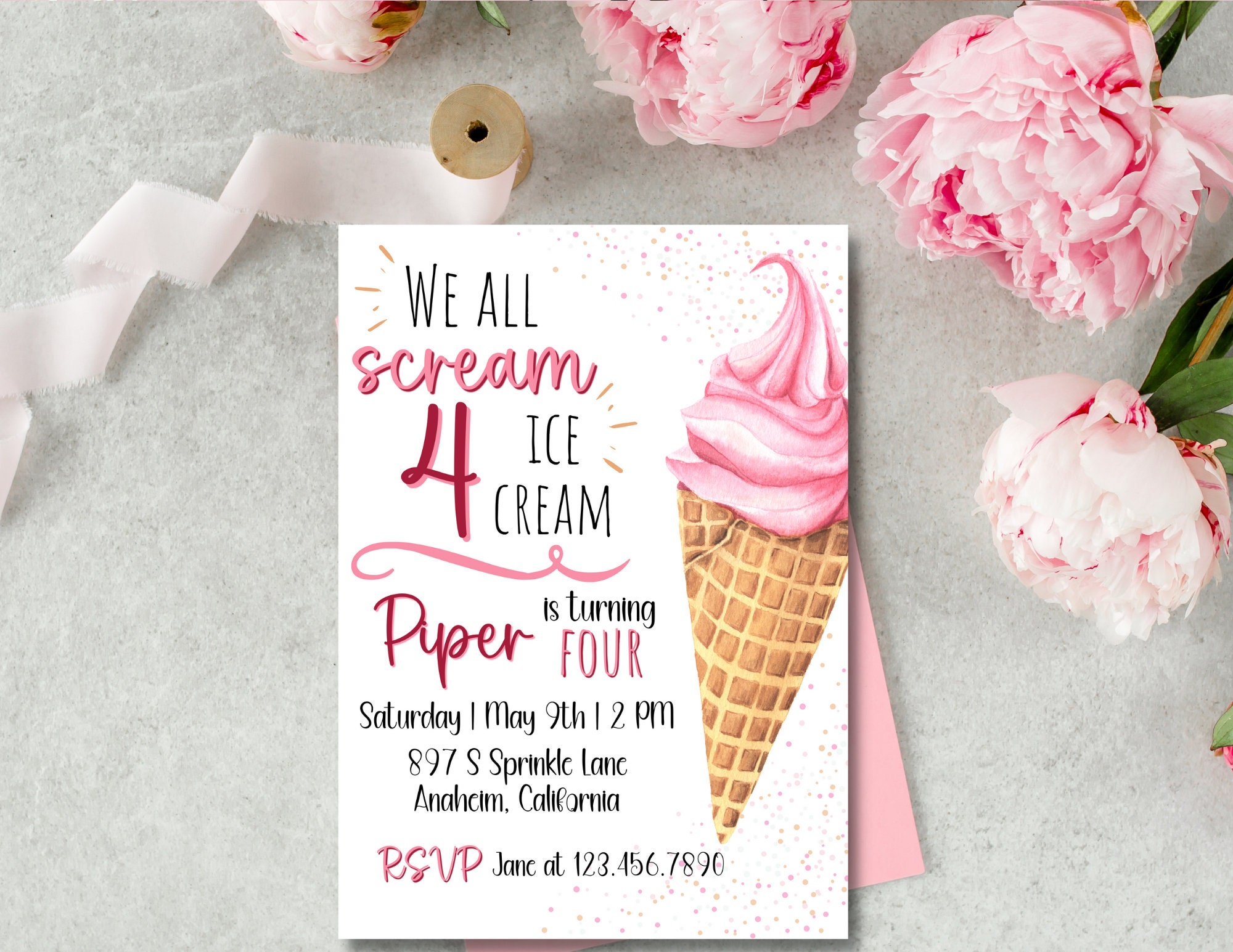 Ice Cream Birthday Invitation | Ice Cream Birthday Party Invitation ...