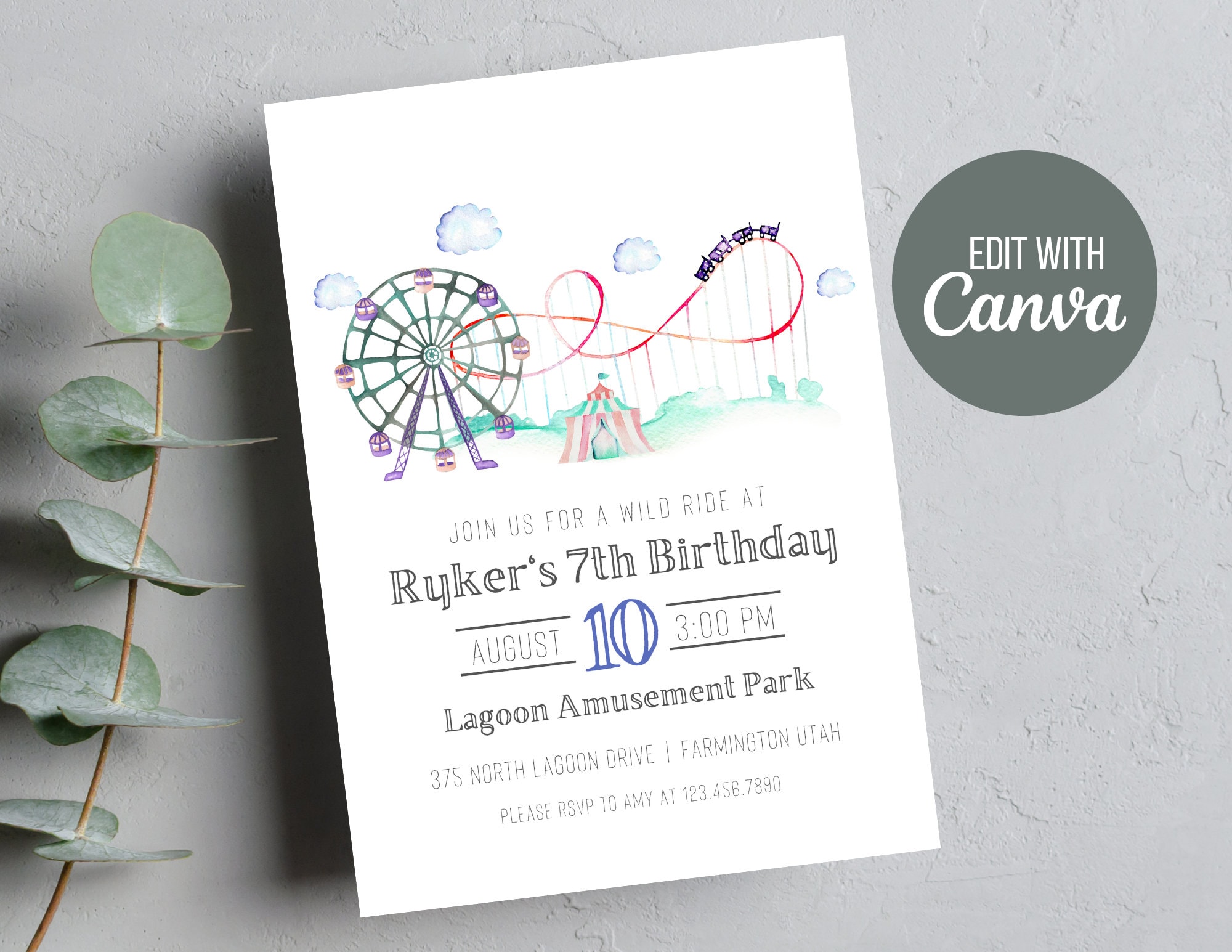 Amusement Park Birthday Amusement Park Invitation Roller Coaster Invite ...