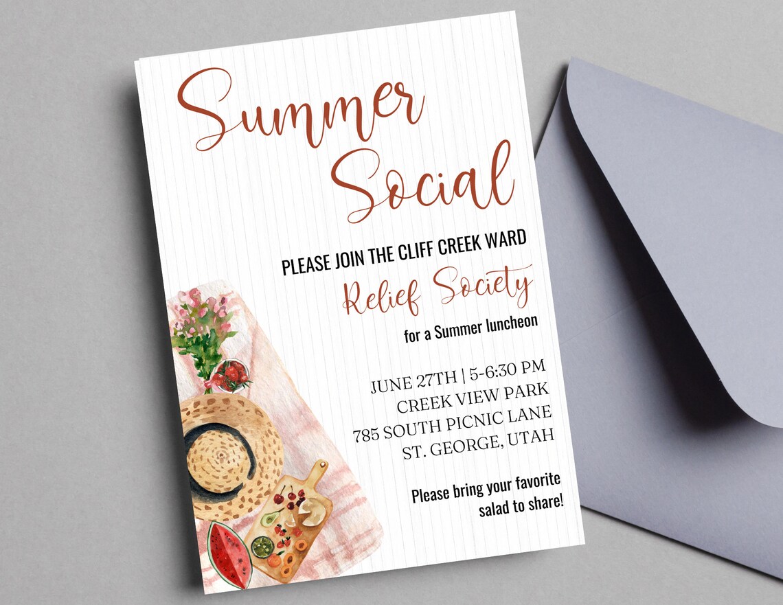 Relief Society Summer Social Invitation Relief Society Dinner Invite ...