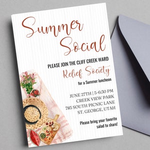 Relief Society Summer Social Invitation | Relief Society Dinner Invite ...