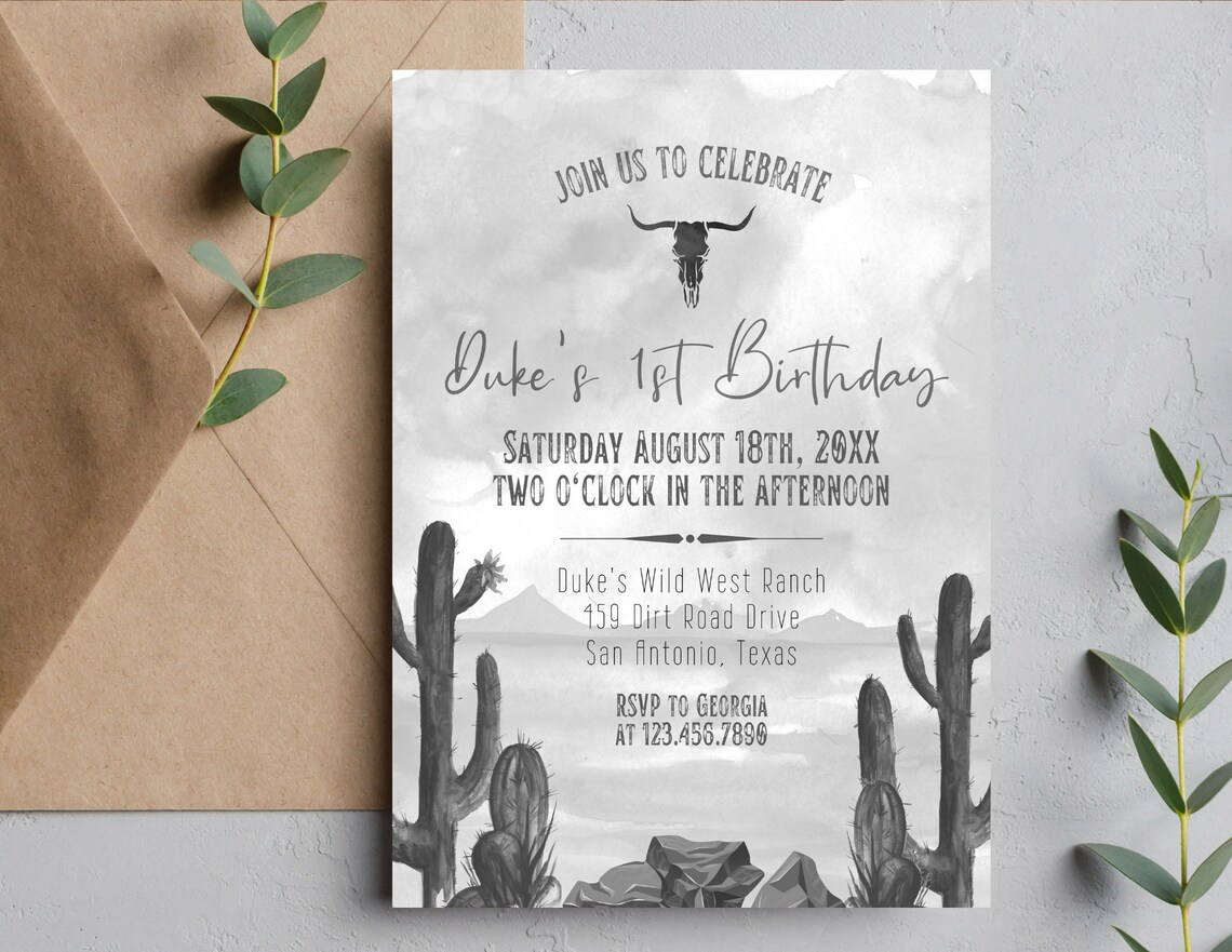 Western First Birthday Invitation Template Wild One Birthday - Etsy