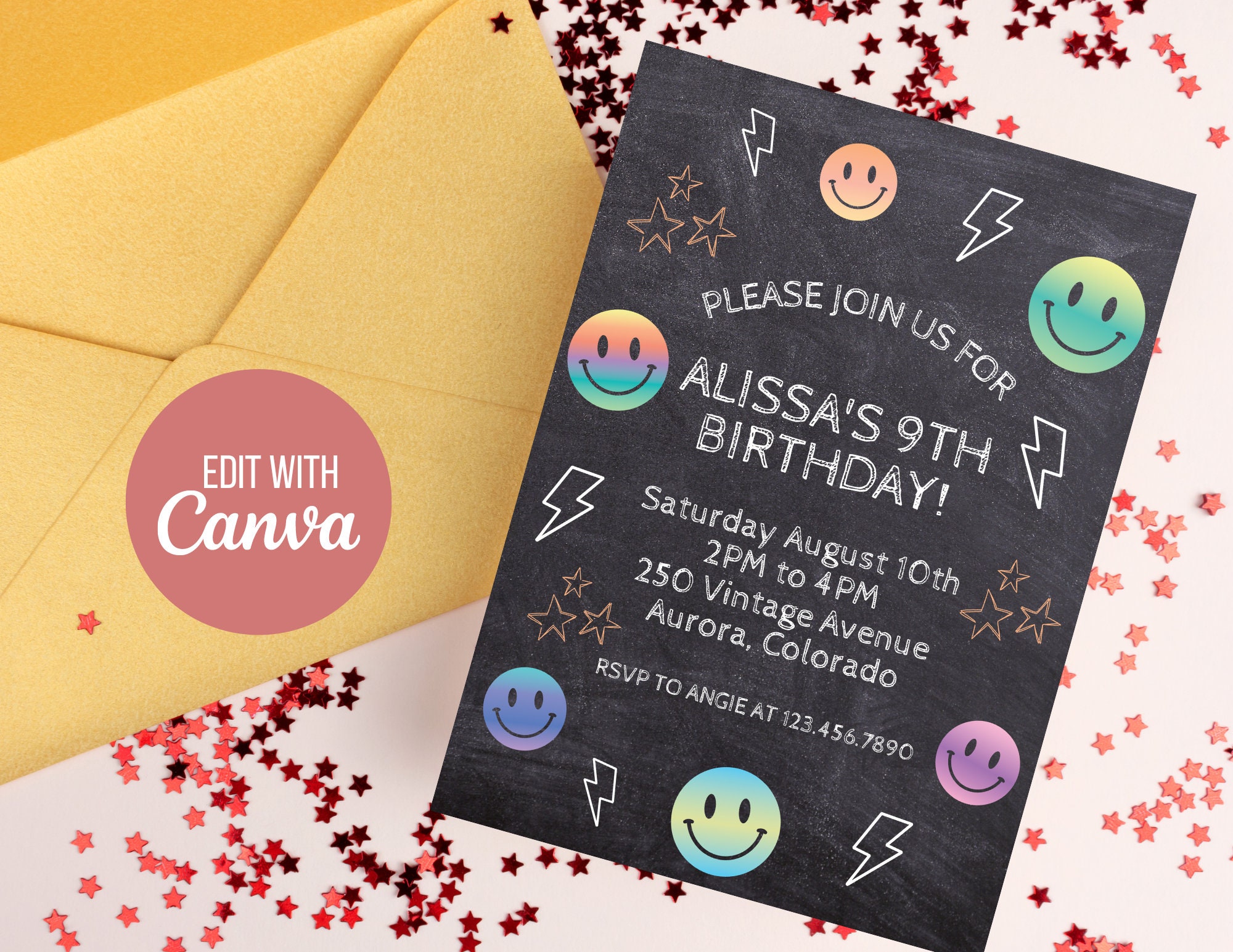 Happy Face Birthday Invitation | Smile Invitation | Teen Birthday ...
