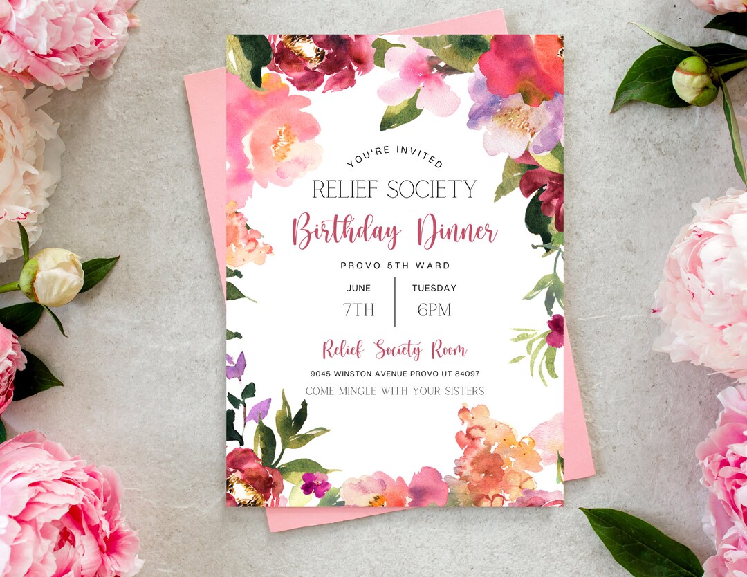 Relief Society Birthday Invitation | Relief Society Dinner Invite ...