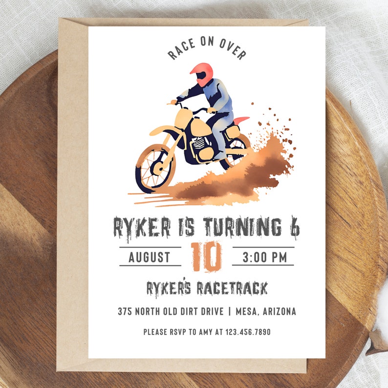 Dirtbike Birthday Invite | Motorbike Invitation | Dirt Bike Invitation ...