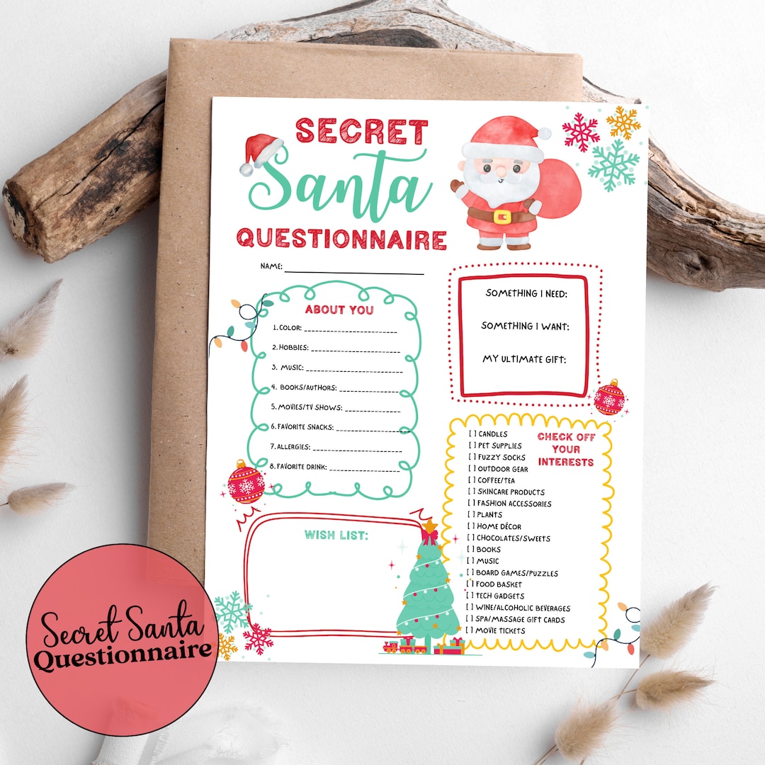Secret Santa Questionnaire | Christmas Party | Work Secret Santa ...