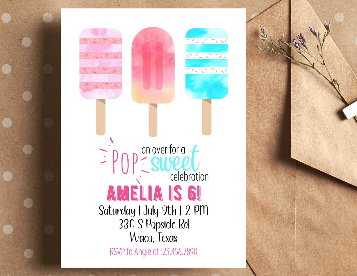 Popsicle Birthday Invitation Popsicle Birthday Invite Pop on Over Girl ...