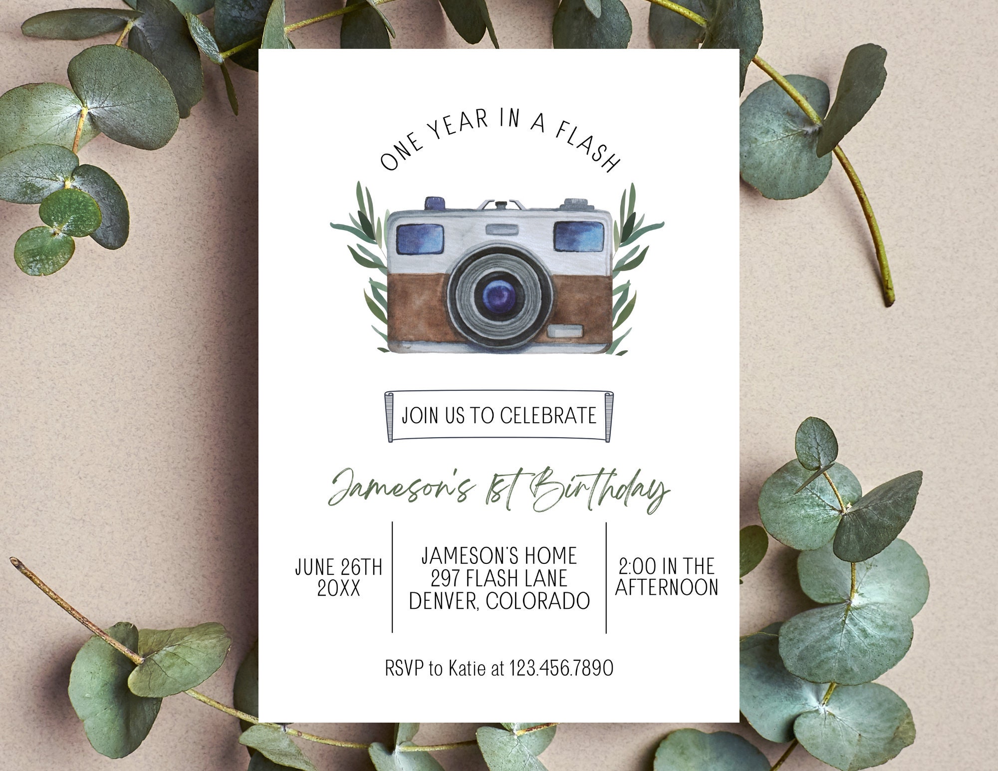 Camera Birthday Invitation One Year in A Flash Birthday Invite Oh Snap ...