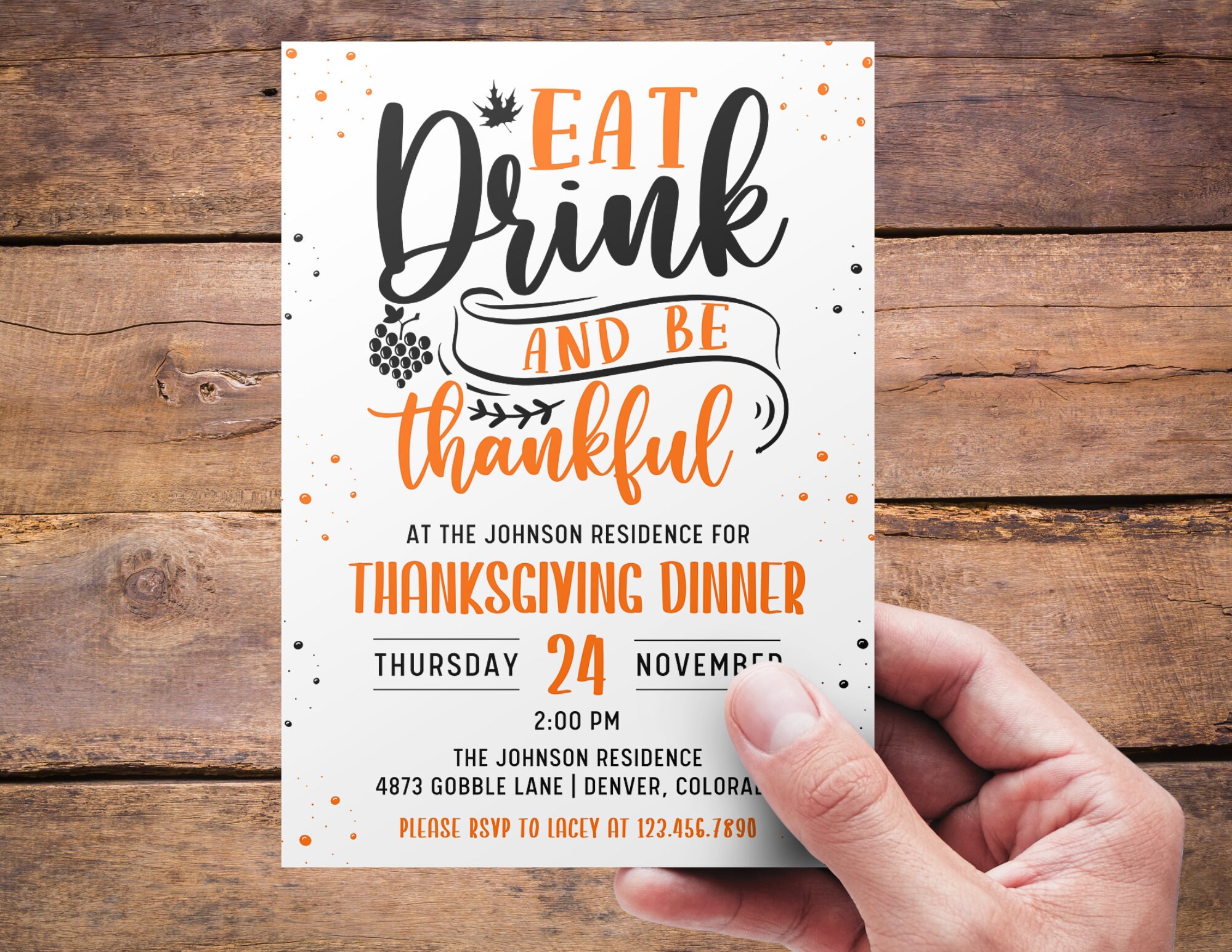 Eat Drink and Be Thankful Thanksgiving Party Template | Thanksgiving ...