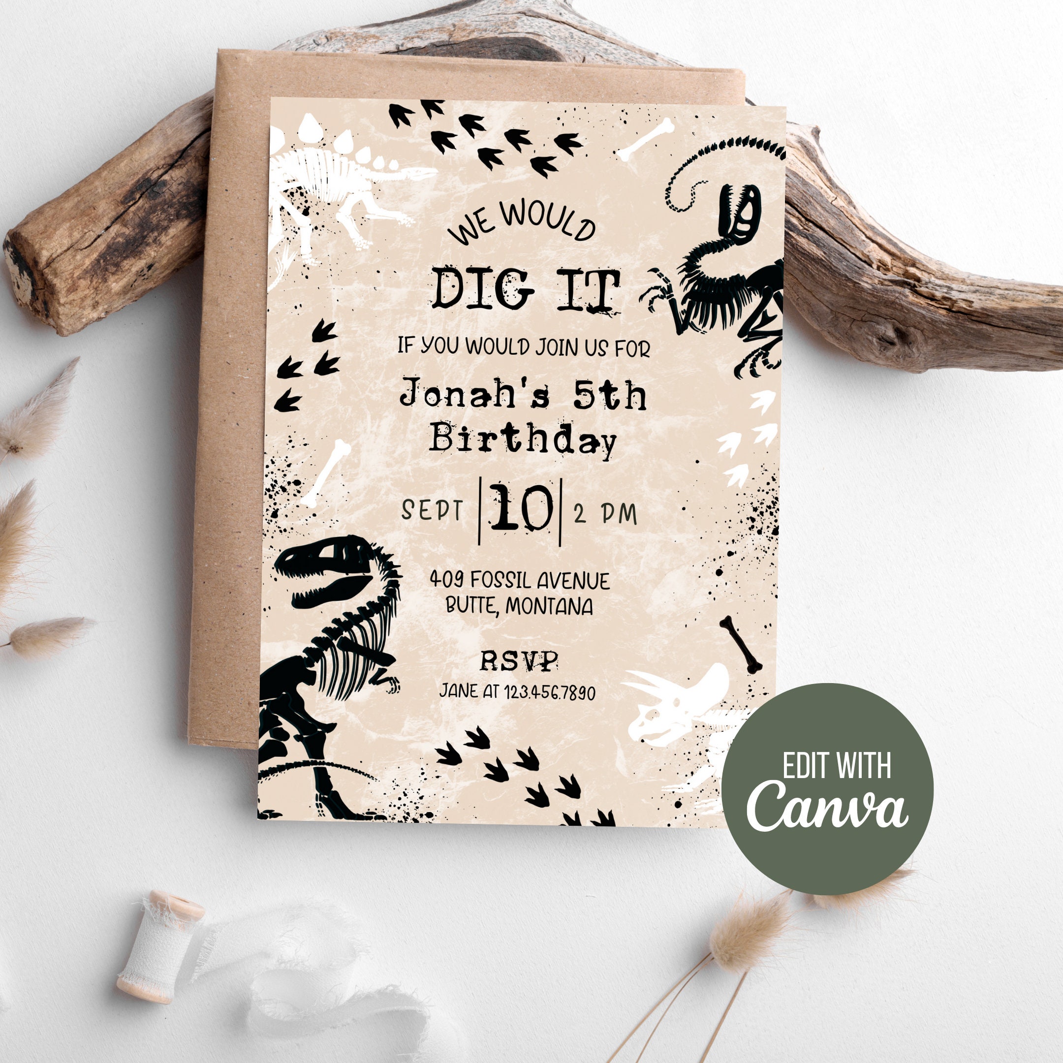 Fossil Birthday Invitation | Dinosaur Birthday Party | Stomp Chomp and ...