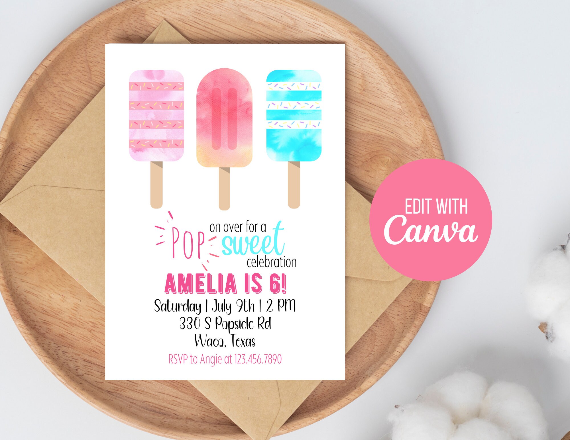 Popsicle Birthday Invitation Popsicle Birthday Invite Pop on Over Girl ...
