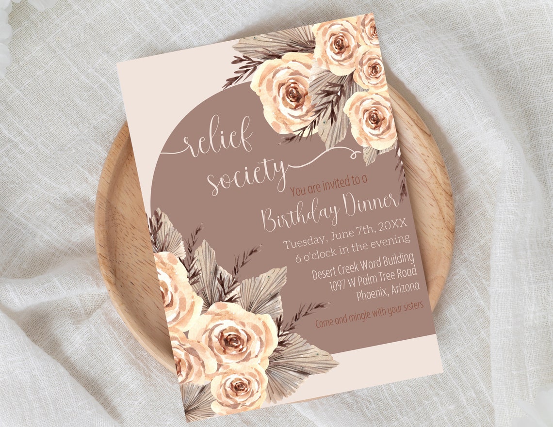 Relief Society Birthday Invitation Relief Society Dinner Invite Boho ...