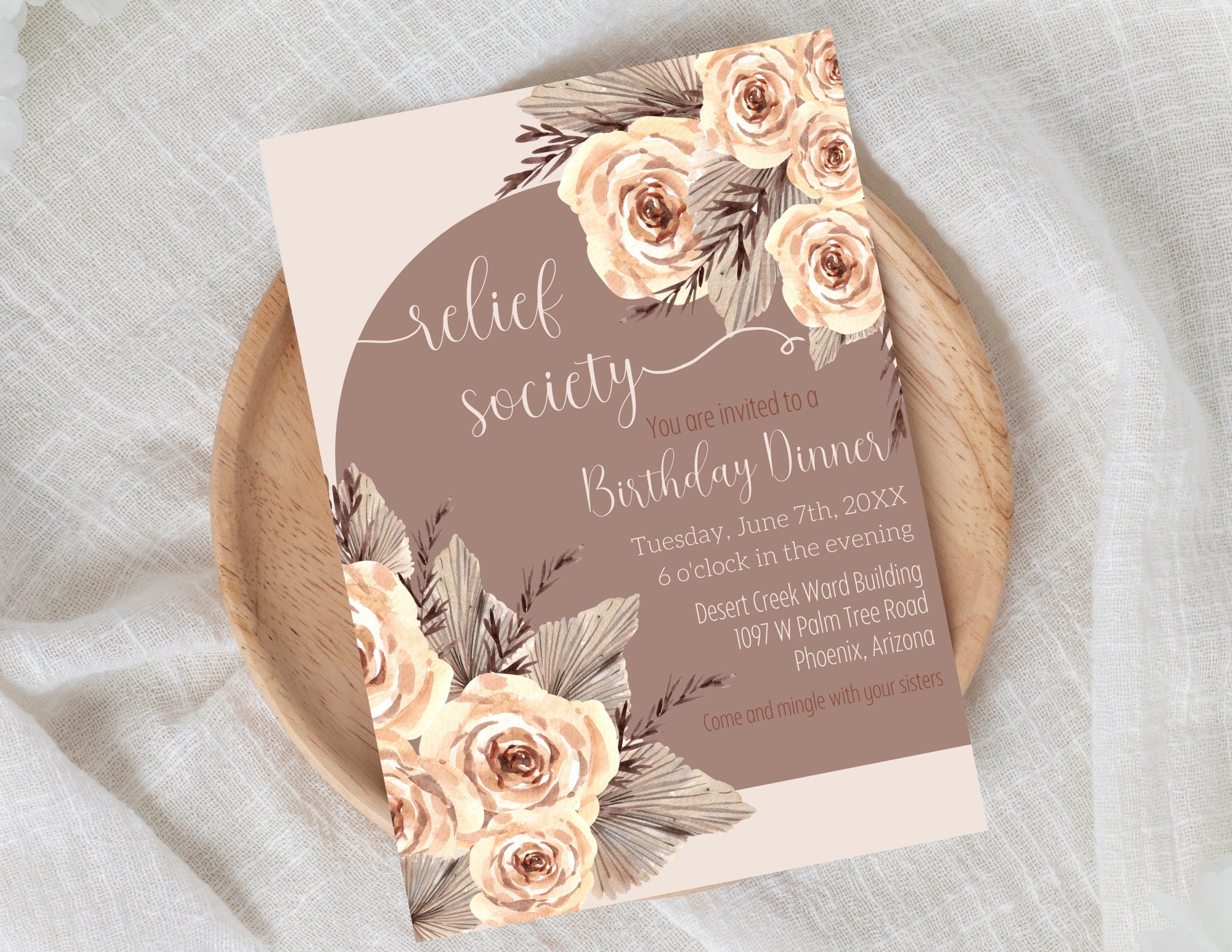 Relief Society Birthday Invitation | Relief Society Dinner Invite ...