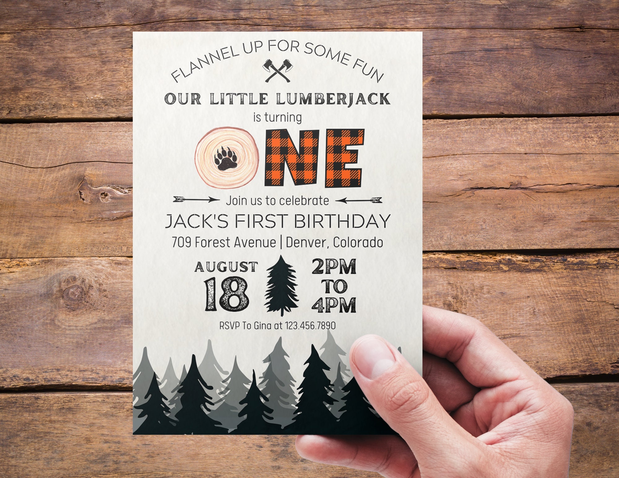 Lumberjack First Birthday Invitation | Lumberjack Red Plaid Birthday ...