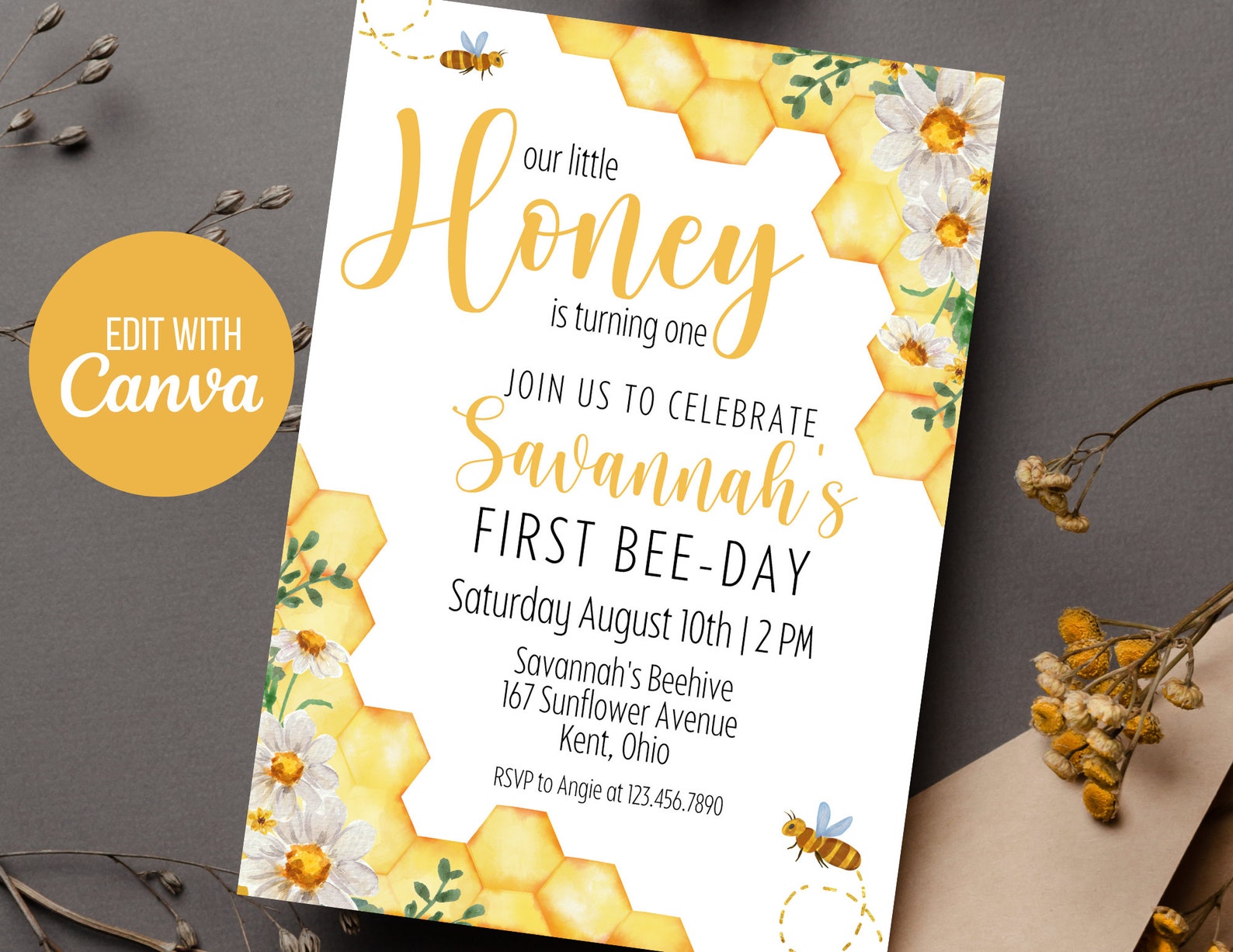 Our Little Honey is One Birthday Invitation Bee Birthday Bee Invitation ...