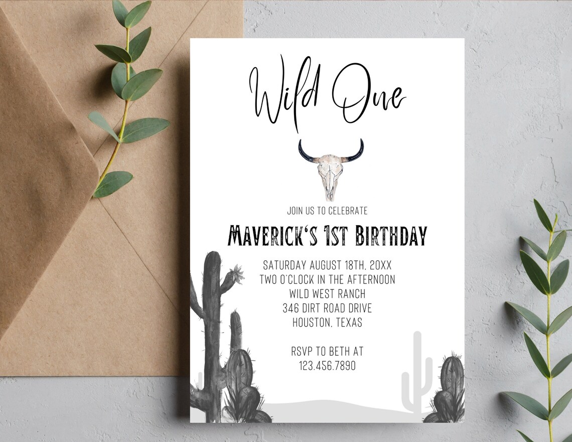 Wild One First Birthday Invitation Template Western 1st - Etsy