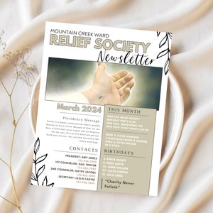 Relief Society Newsletter | Relief Society Template | Editable Relief ...