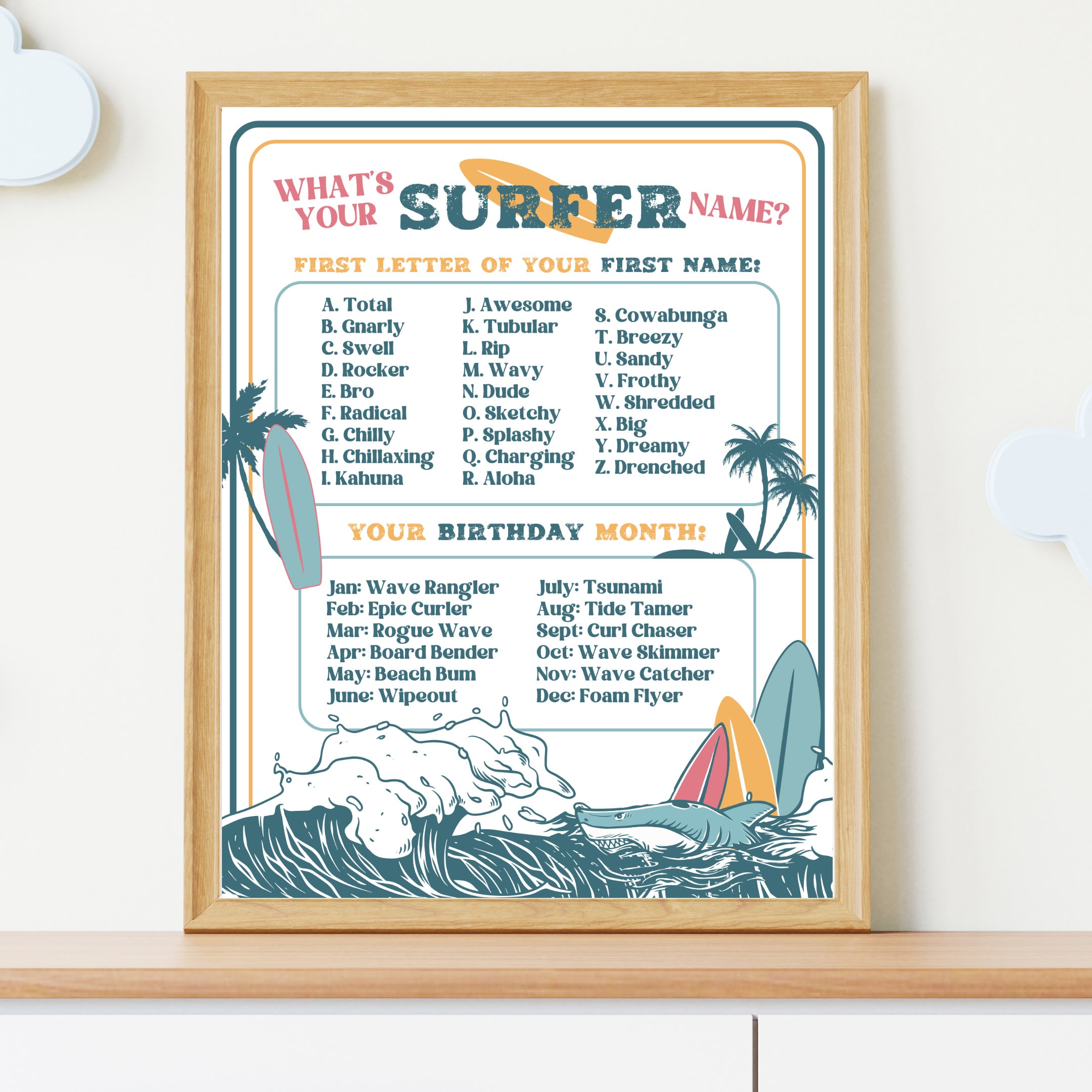 What's Your Surfer Name Printable Game, Surfer Name Party Printable ...