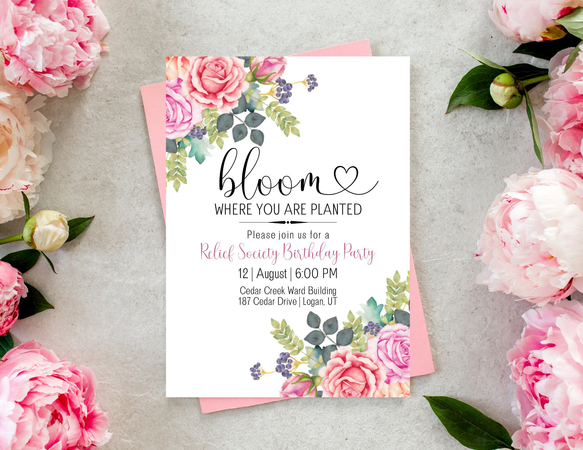 Bloom Where You Are Planted Relief Society Birthday Invitation | Relief ...