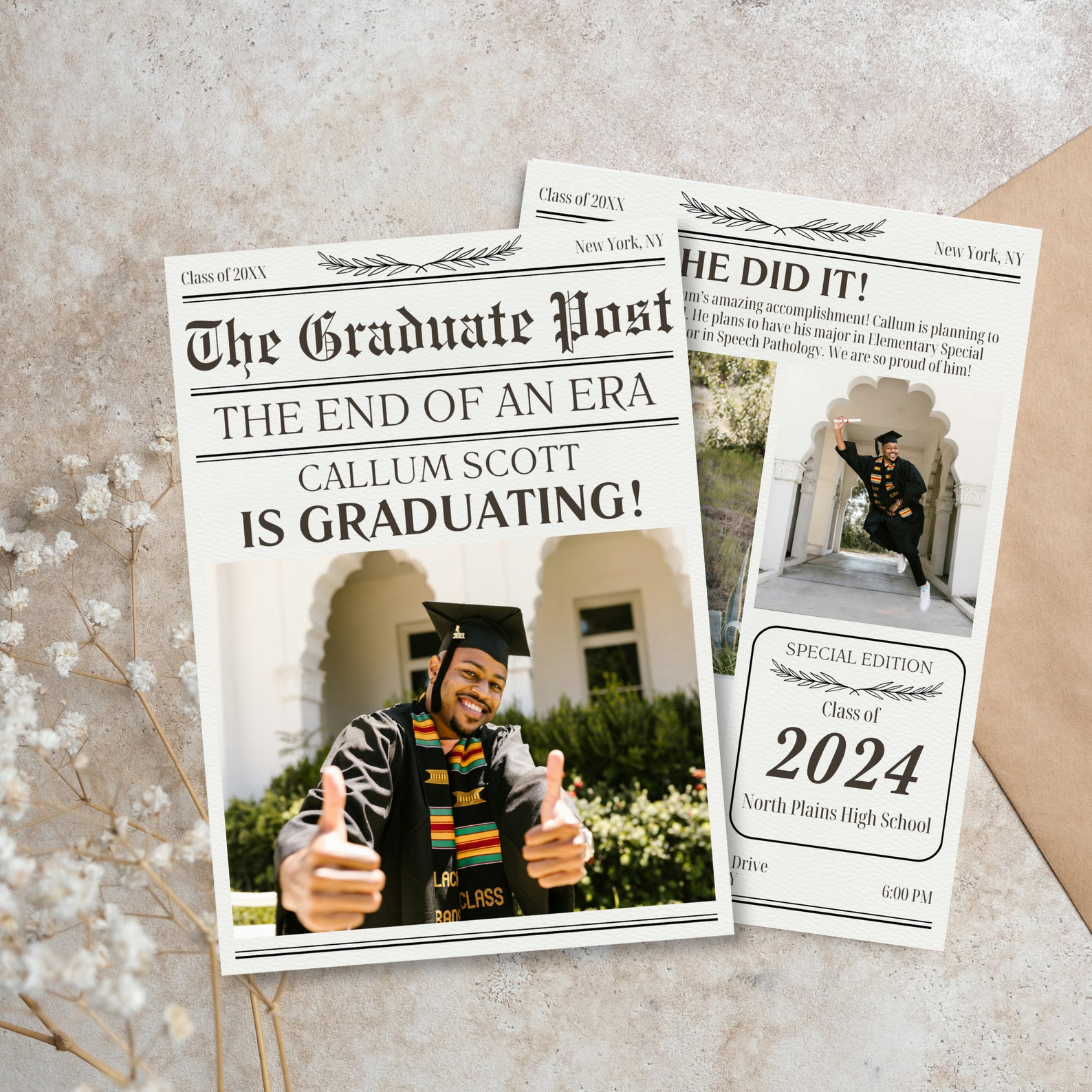 Newspaper Graduation Announcement Newspaper Graduation Invitation Canva ...