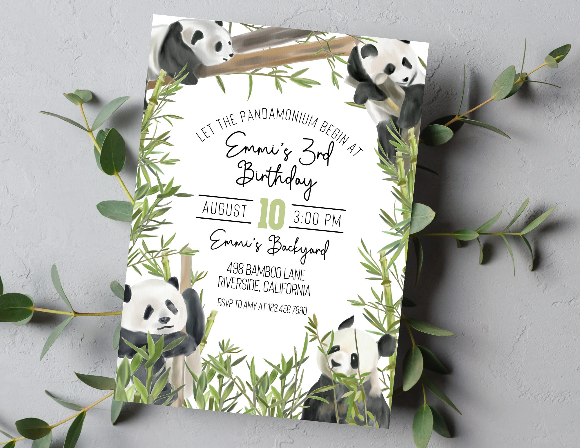 Panda Birthday Invitation Panda Birthday Party Let the - Etsy