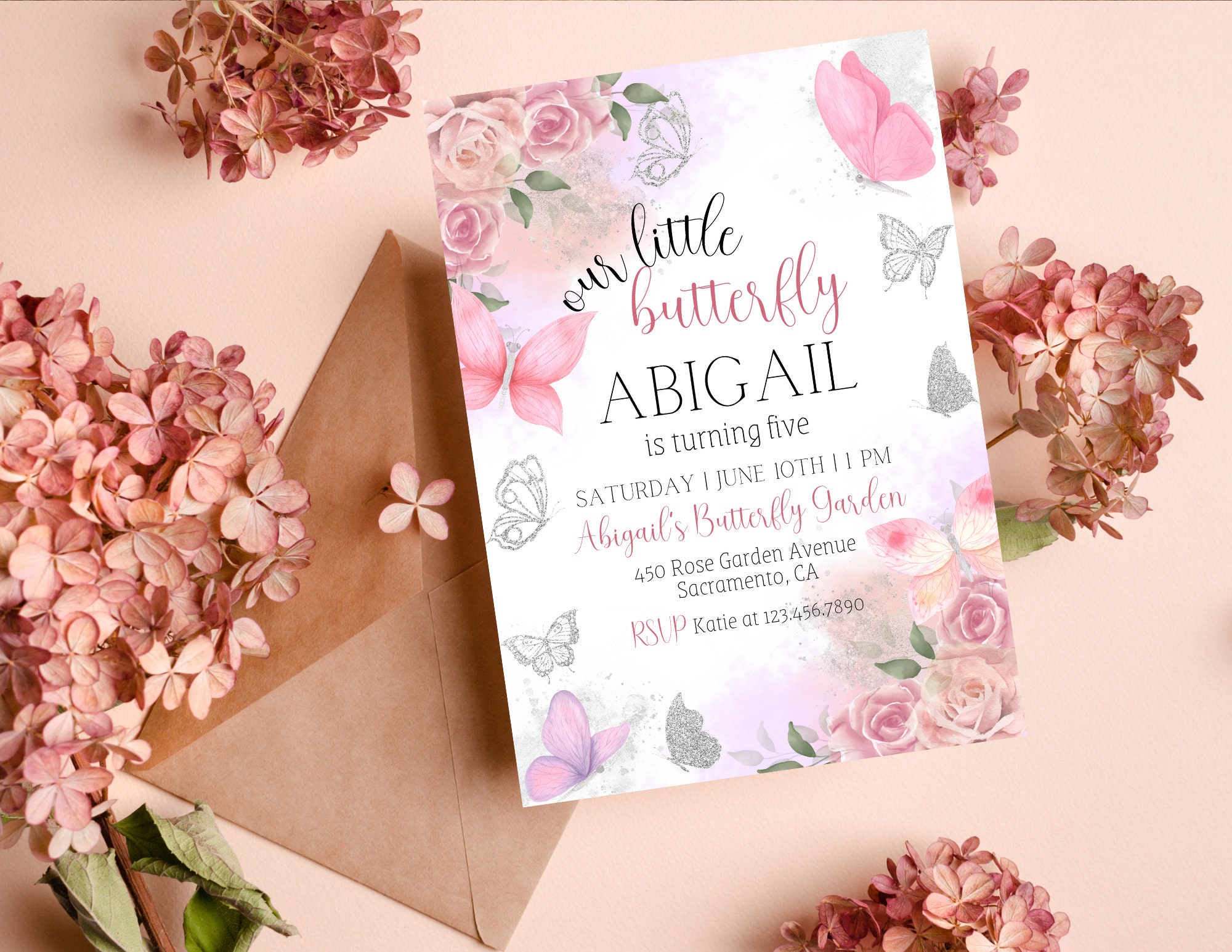 Butterfly Birthday Invitation Butterfly Birthday Girl Pink Butterfly ...