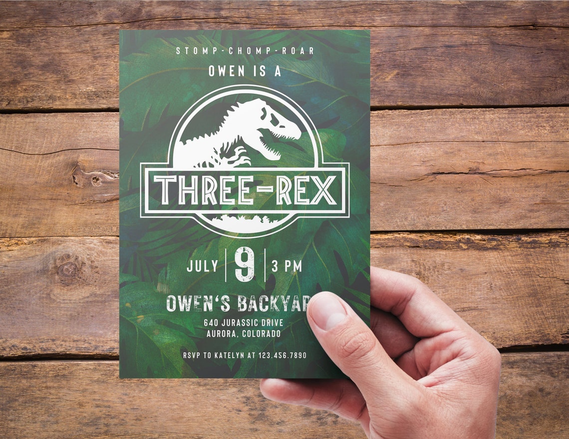 Three Rex Birthday Invitation | Dinosaur Birthday Party | Stomp Chomp ...