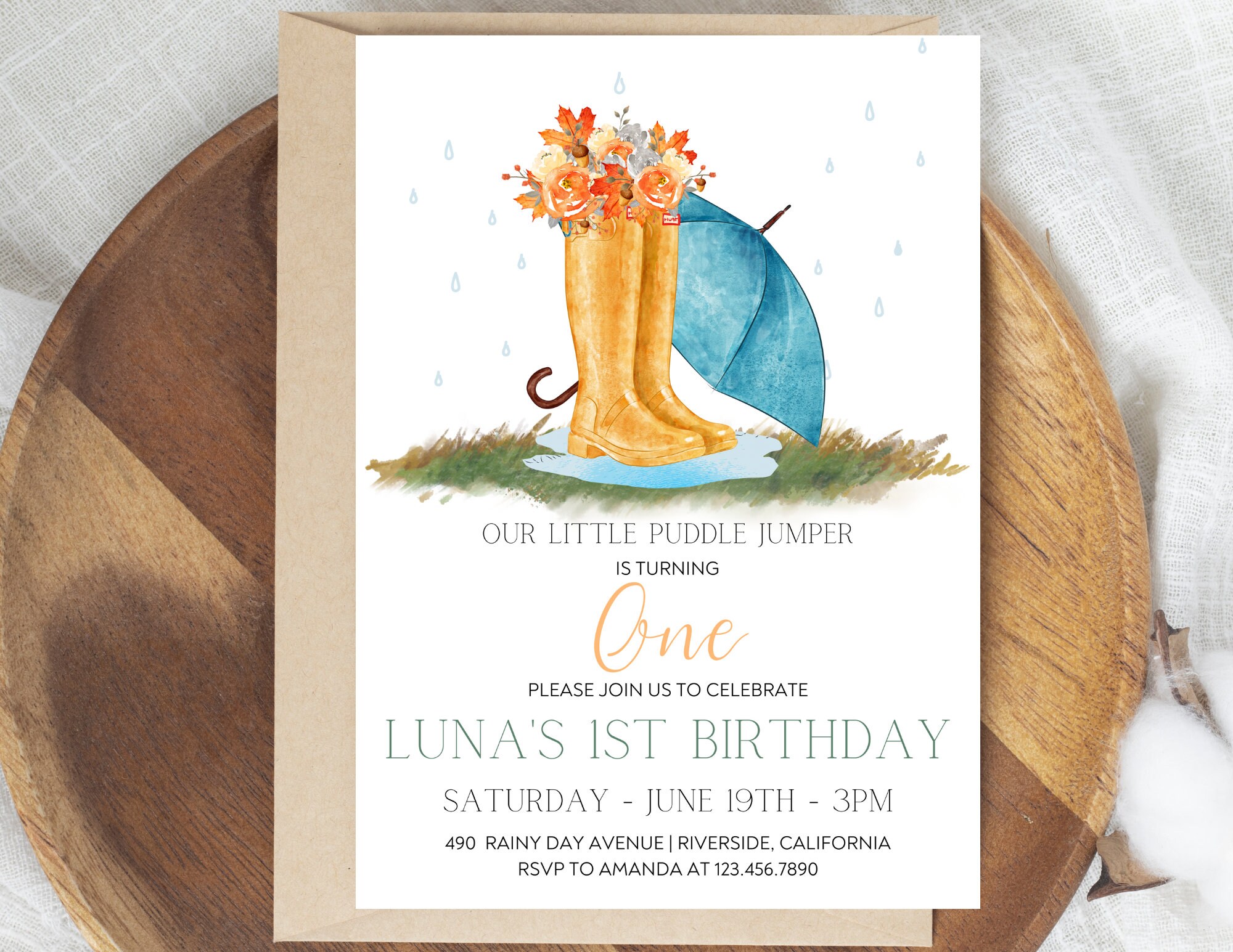 Umbrella Birthday Invitation | Rainy Day Birthday Party Invite | Little ...