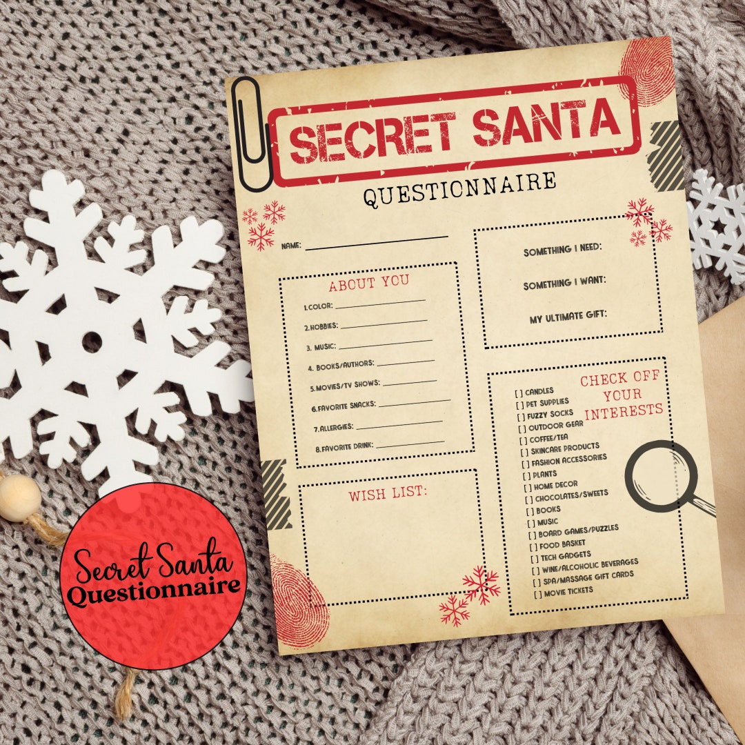 Secret Santa Questionnaire | Christmas Party | Work Secret Santa ...
