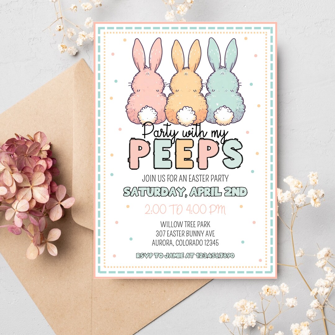 Easter Egg Hunt Invitation | Party With Peeps | Easter Bunny Invite ...